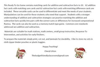 Christmas Mouse Game Addition and Subtraction to Ten for Computational ...