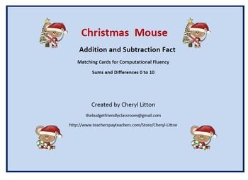 Christmas Mouse Game Addition and Subtraction to Ten for Computational ...