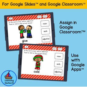 Christmas Nouns Verbs and Adjectives Grammar Game - Learning Harbor ...