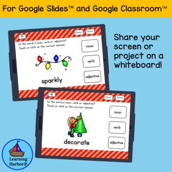 Christmas Nouns Verbs and Adjectives Grammar Game - Learning Harbor ...