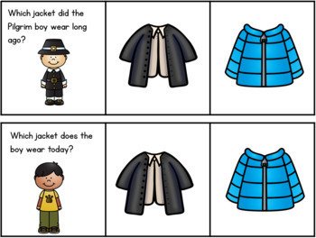 Thanksgiving Long Ago and Today Sorts and Choose the Answer Cards ...